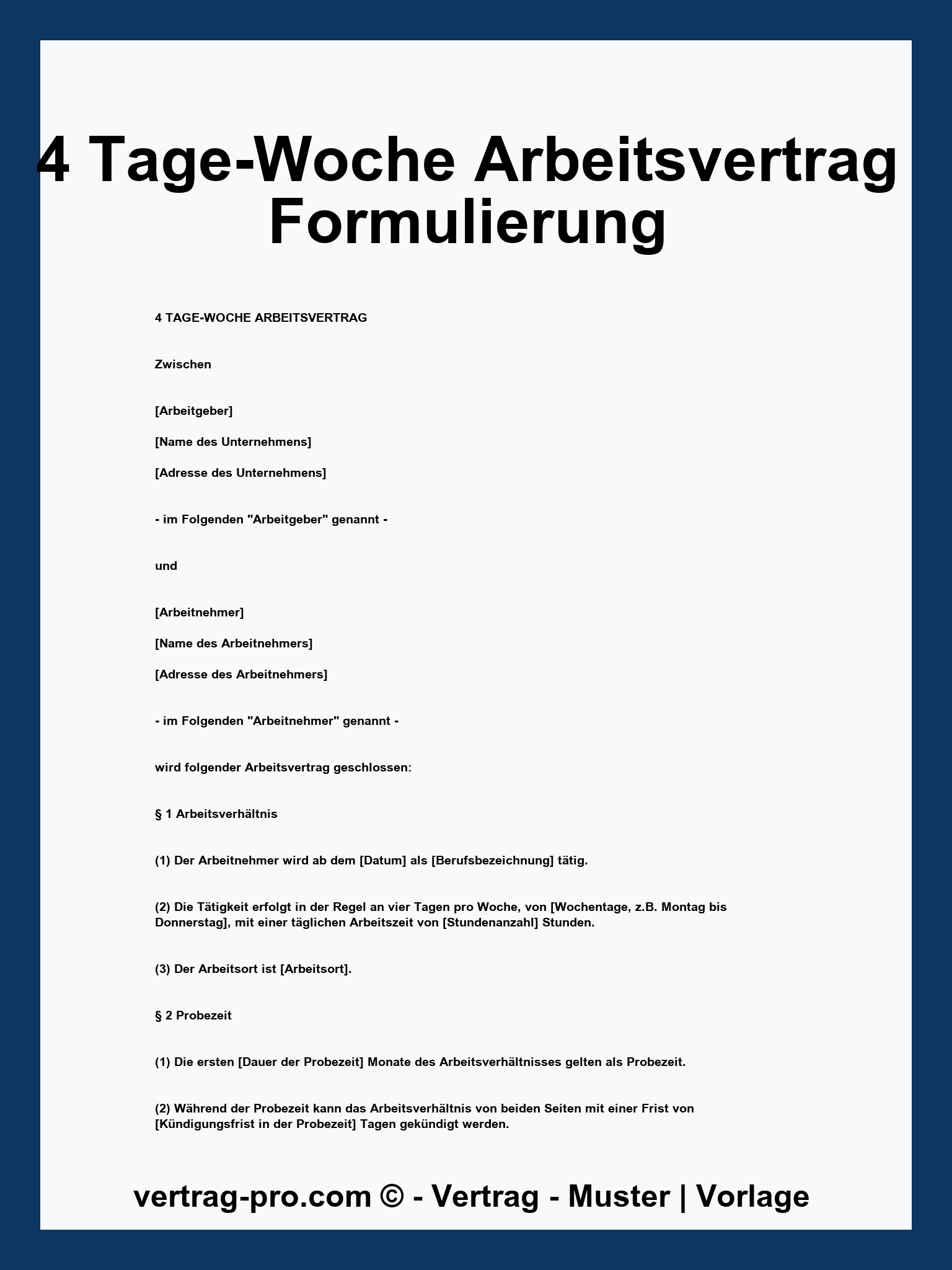 4 Tage-Woche Arbeitsvertrag Formulierung