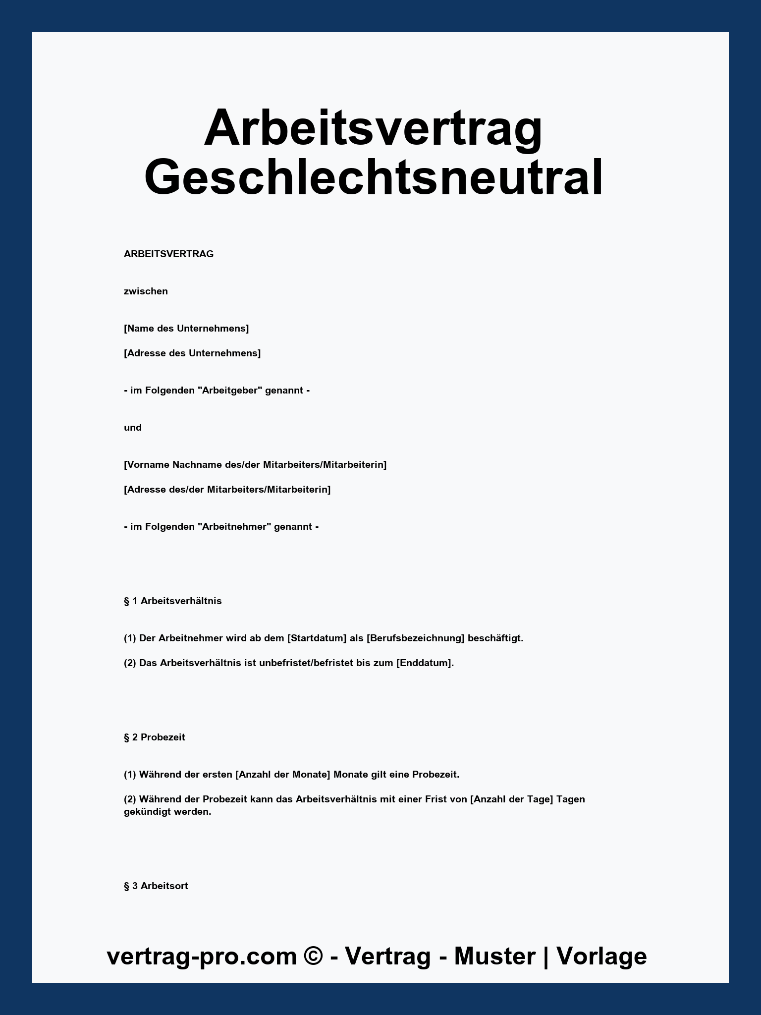 Arbeitsvertrag Geschlechtsneutral Muster