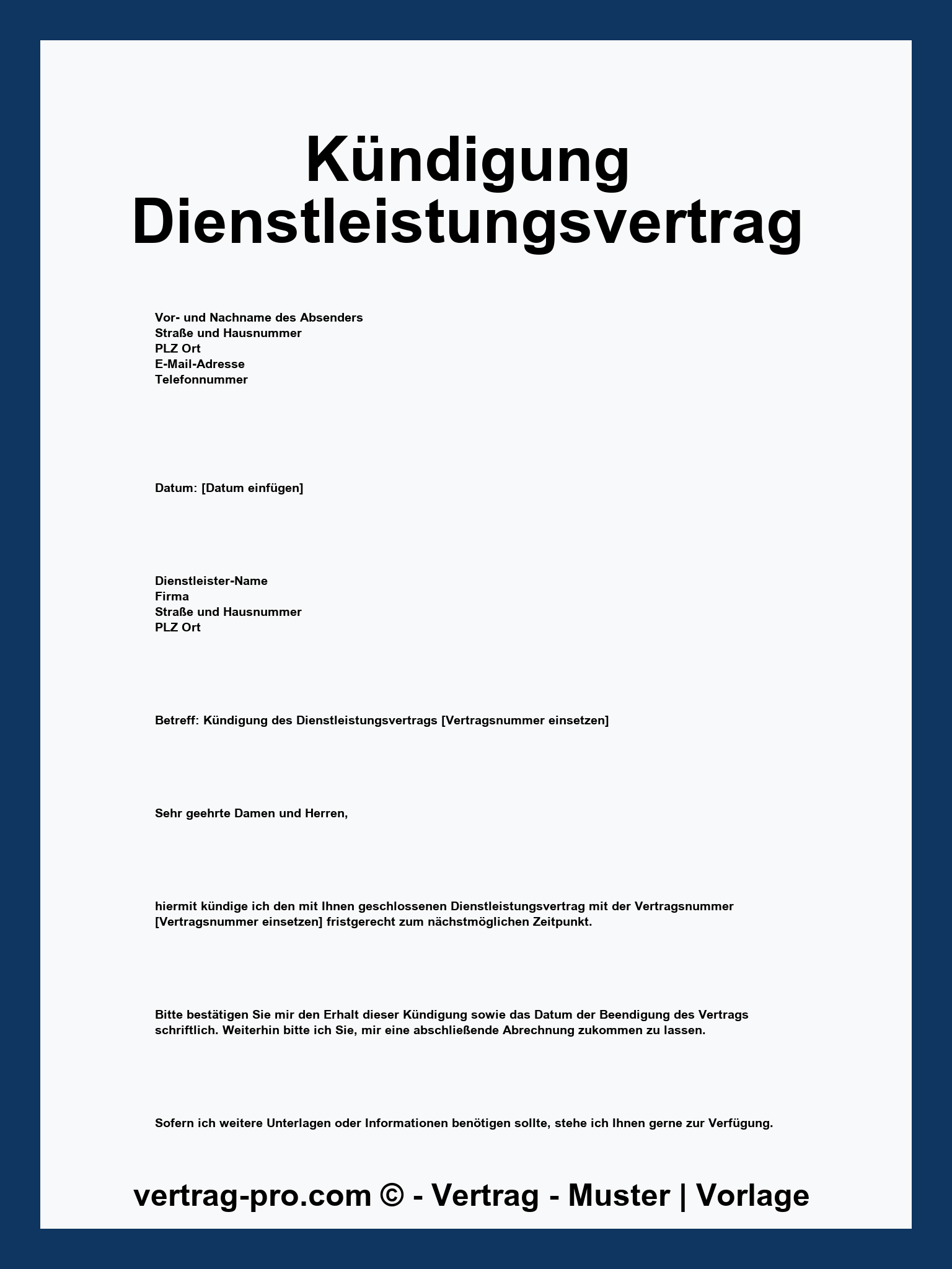 Kündigung Dienstleistungsvertrag Vorlage - WORD