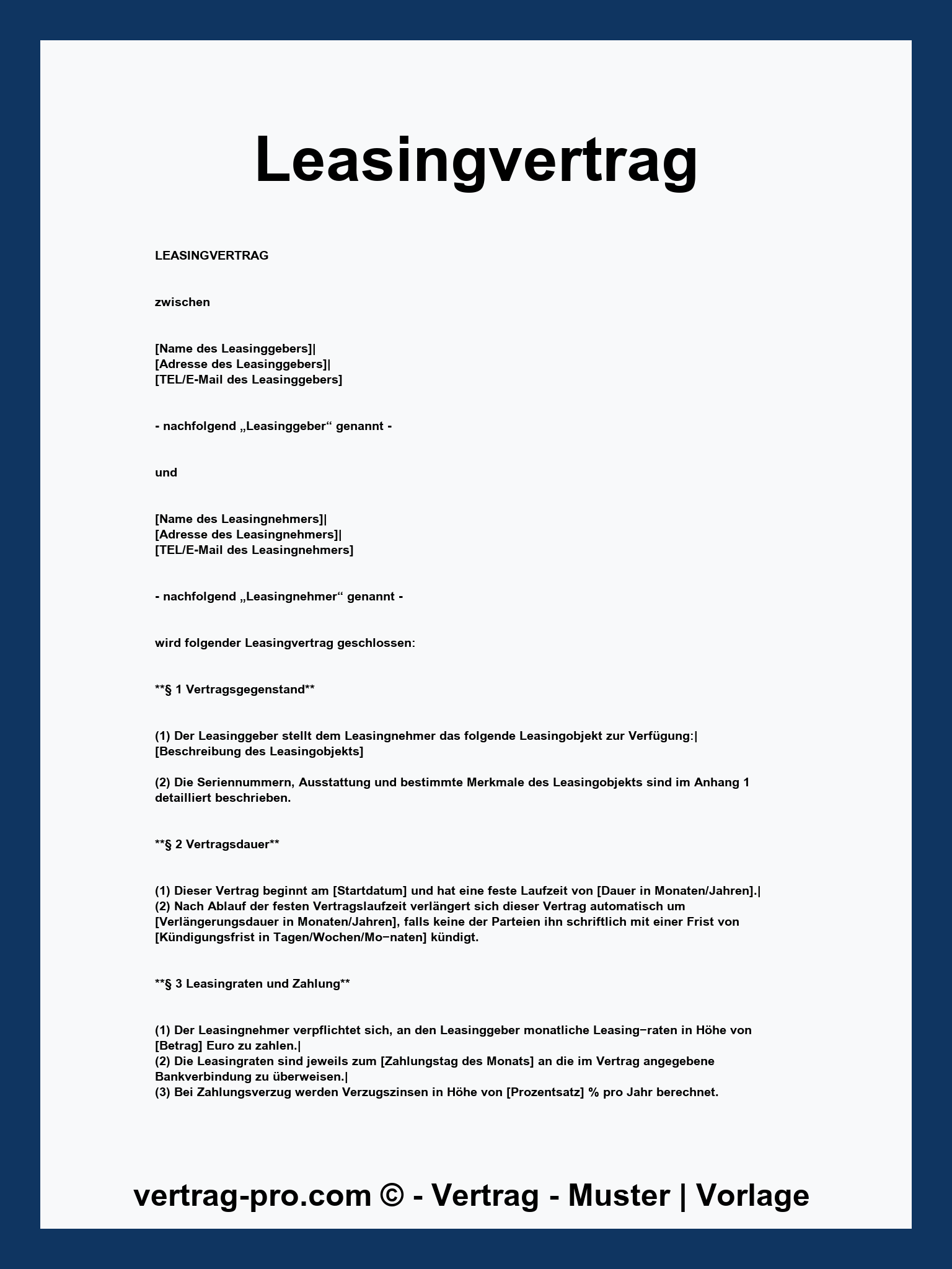 Leasingvertrag Vorlage - WORD