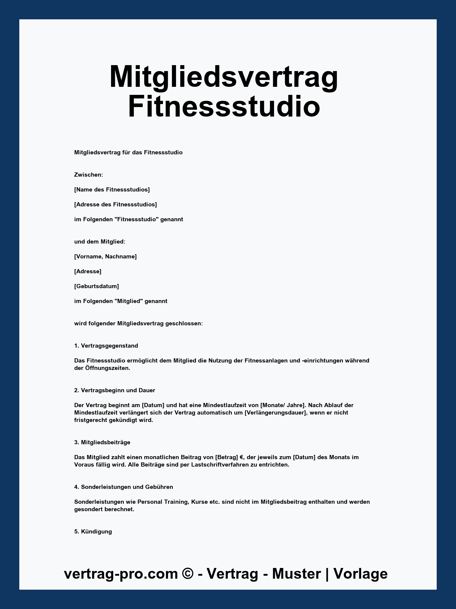 Mitgliedsvertrag Fitnessstudio Muster