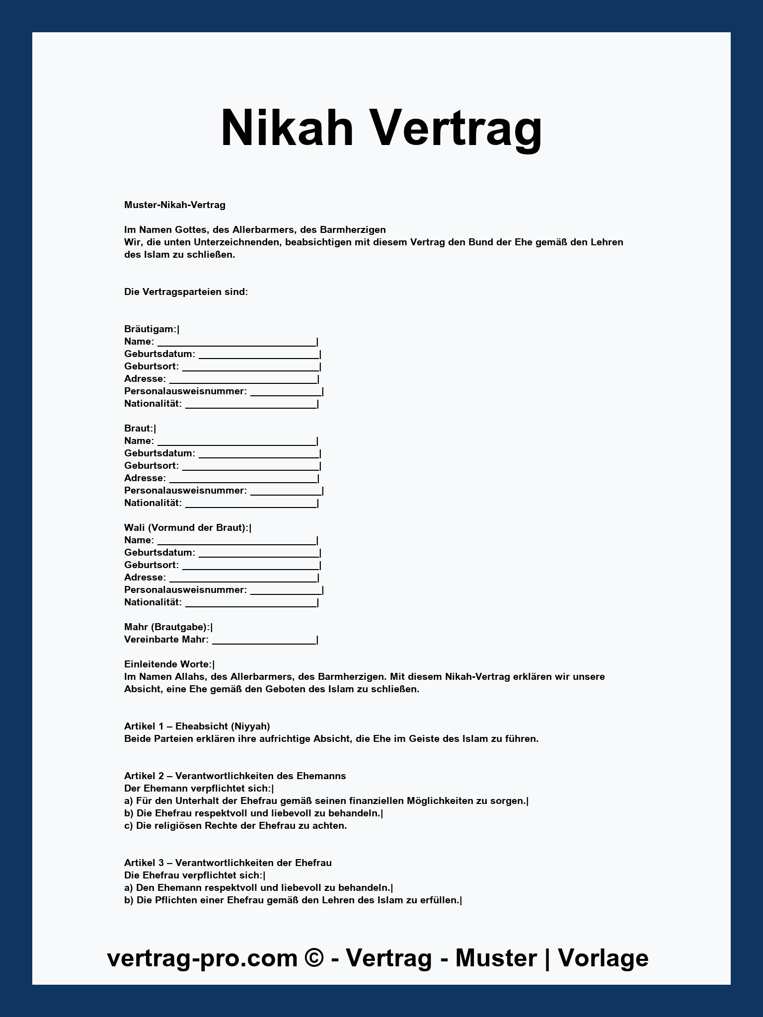 Nikah Vertrag - PDF