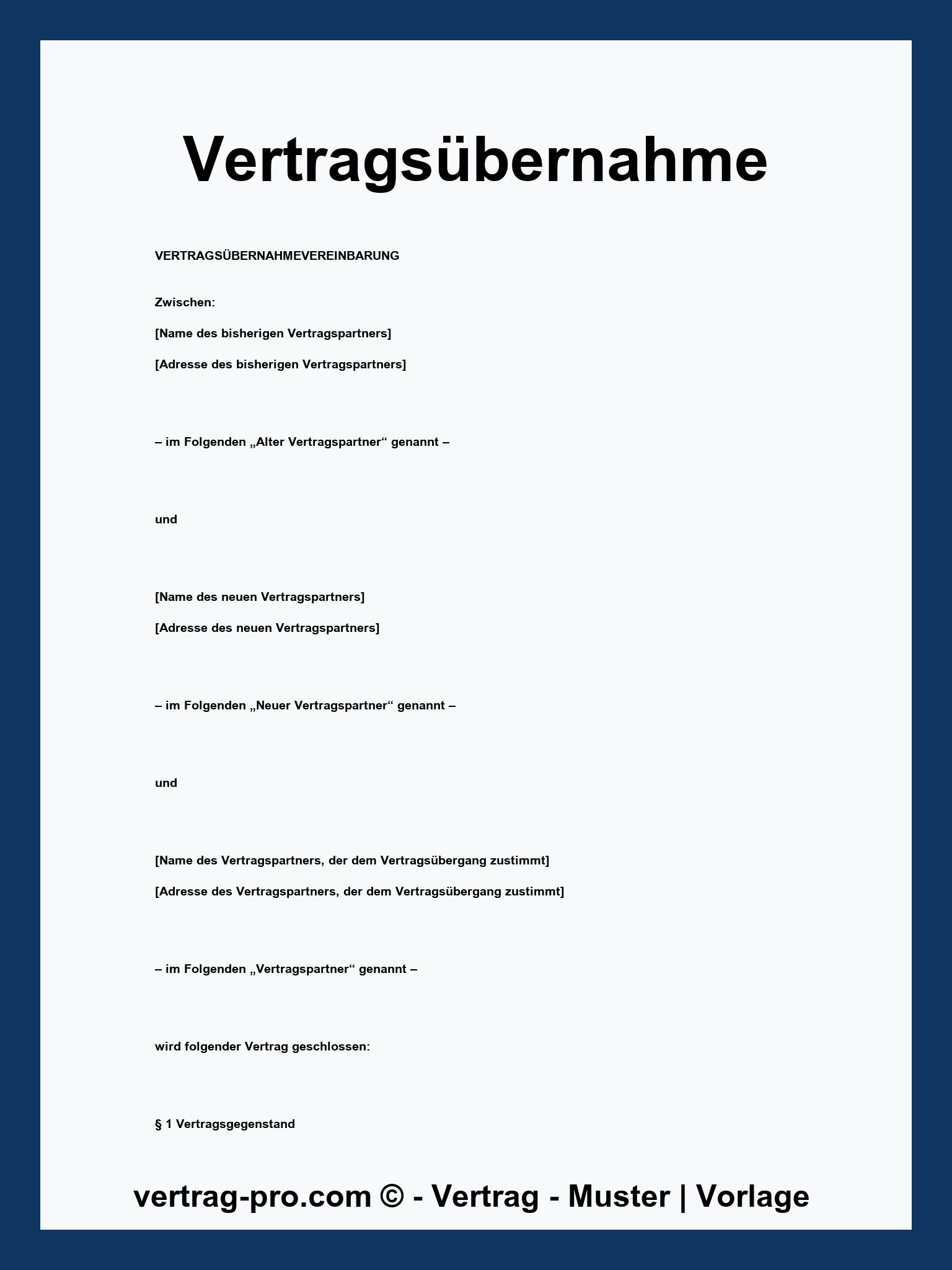 Vertragsübernahme Muster